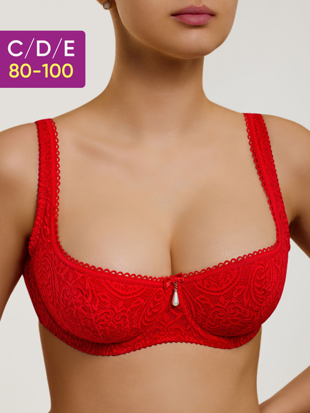Бюстгальтер Женский Anfen балконет, размер 90C красный Нейлон, Спандекс Вечерний/праздничный ...