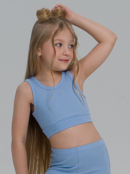 Кроп-топ Девочки SOVAlina голубой, размер 134 Хлопок, Эластан Бретельки Повседневный Бег ...