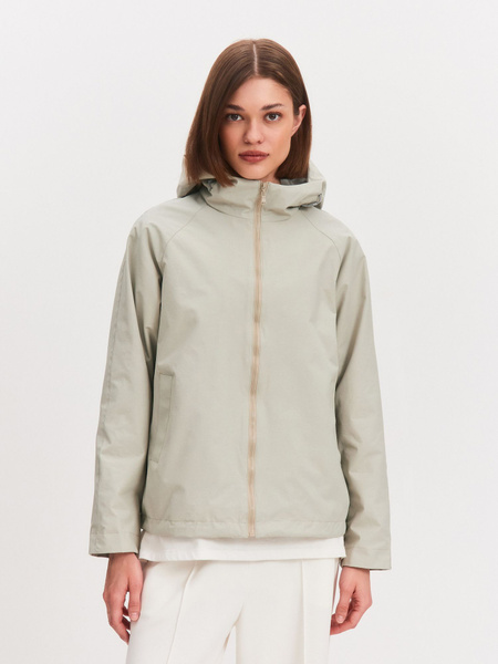 Ветровка Женский Avese Капюшон, Карманы светло-серый капюшон Хлопок, размер 46 Длинный Лето ...