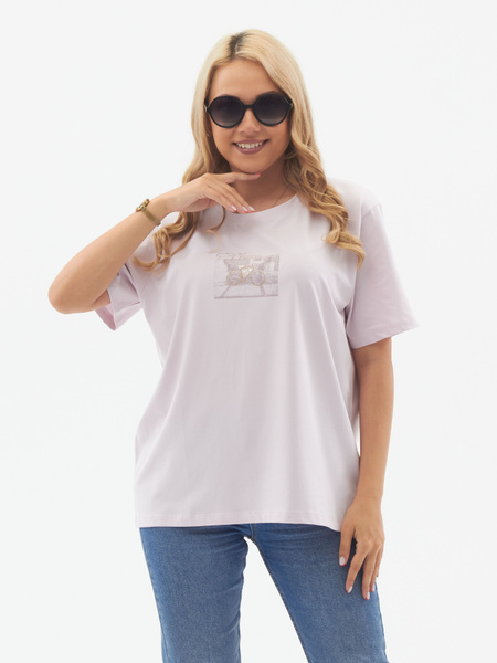 Блузка Женский TARUTI розовый Хлопок Вышивка Короткий Однотонный, Буквы ...