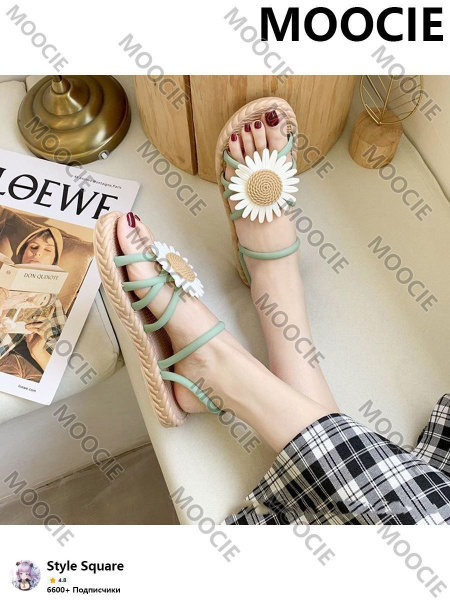 Сланцы Женский MOOCIE, размер 36, 37 ПВХ (поливинилхлорид) Открытый нос Без застёжки Аппликация ...