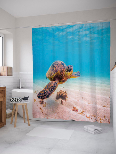 Штора для ванной 200x180 см JoyArty черепаха, панцирь, тортилла, рептилия, медлительность ...