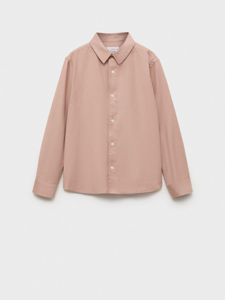 Рубашка Мальчики MANGO Kids светло-розовый, бежевый Хлопок, Лён, размер 152 Индия, рост 152 ...