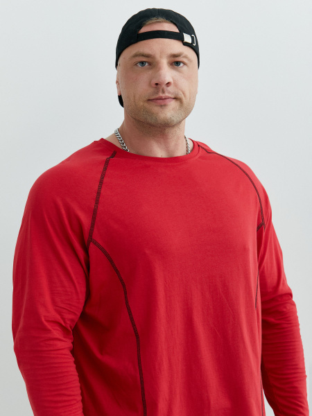 Лонгслив Мужской MR. BIGMAN красный Длинный, размер 64 Хлопок Манжеты прямой Однотонный ...