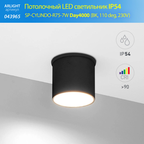 Накладной потолочный светильник SP-CYLINDO-R75-7W Day4000 (BK, 110 deg, 230V) (Arlight, IP54 ...