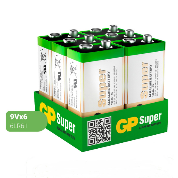 Батарейка крона 9V, 6LR61, алкалиновая щелочная GP 1604A- 5CRB6, набор ...