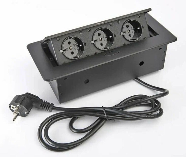 Розетка горизонтальная выдвижная 3EU, цвет черный и кабель для ...