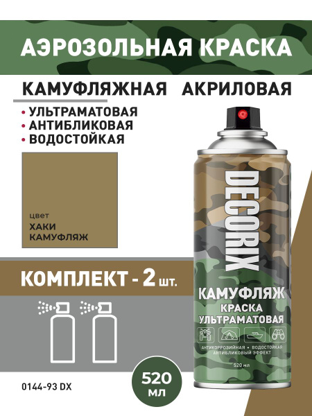 Краска хаки камуфляжная аэрозольная матовая DECORIX - светопоглощающая ...