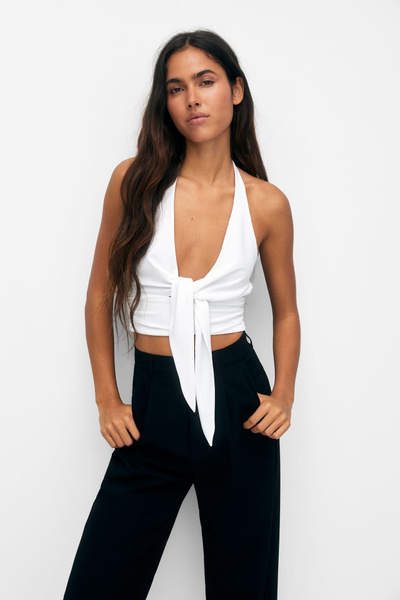 Топ Женский Pull&Bear белый, размер 46 Полиэстер Без рукавов Вечерний/праздничный Открытая спина ...