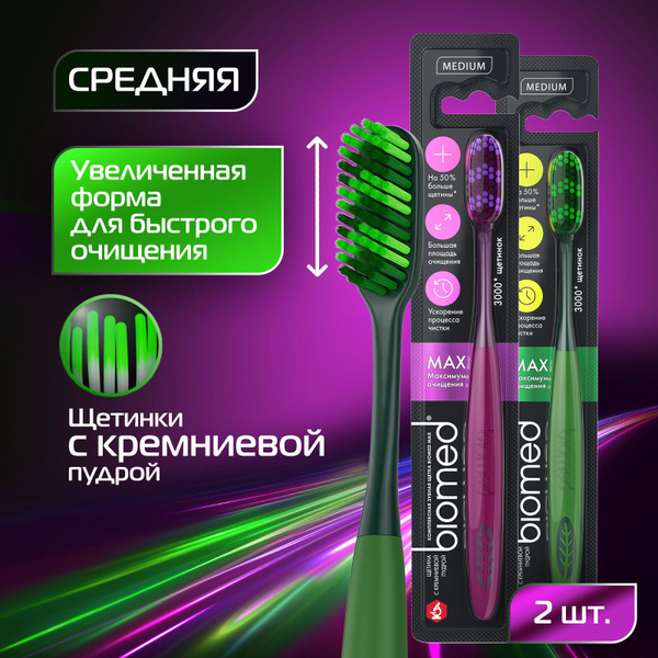 Комплексная зубная щетка BIOMED MAX MEDIUM большая, зеленая и ...