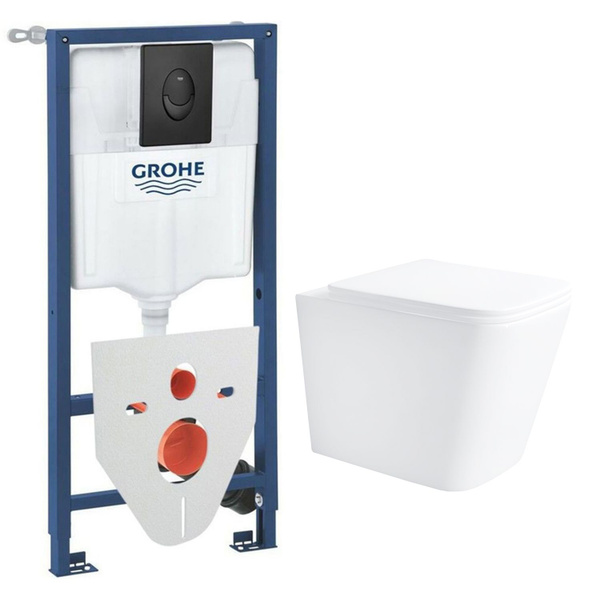 Инсталляция с подвесным унитазом Helmken 35490301 комплект 4 в 1: подвесной безободковый унитаз ...