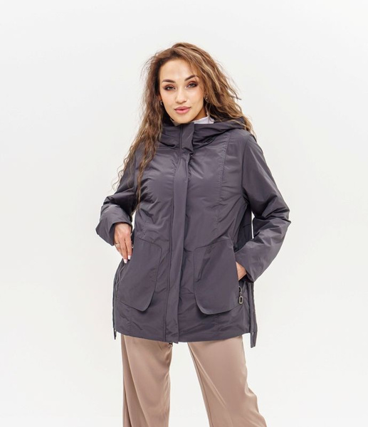 Куртка Женский Mishele графит, серый графит капюшон, размер 52 Демисезон оверсайз Синтепон Китай ...