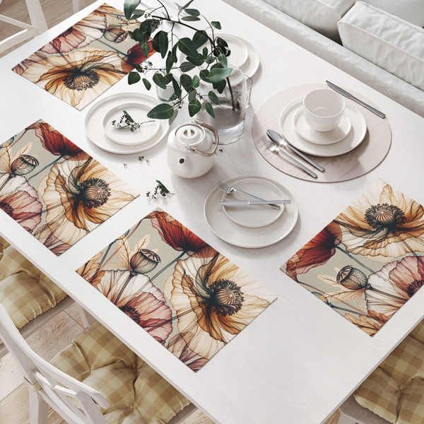 Салфетки на стол для сервировки прямоугольные, плейсмат "Пастельные маки" JoyArty, 32x46 см, в ...