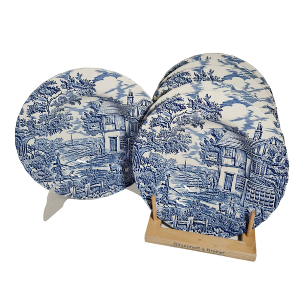 Тарелки винтажные Myott / Коллекция "The Huter" в сине-белых тонах, 6 шт., 23 см, фарфор, Англия ...