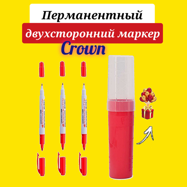 Маркер перманентный двухсторонний CROWN "Multi Marker Twin" красный ...