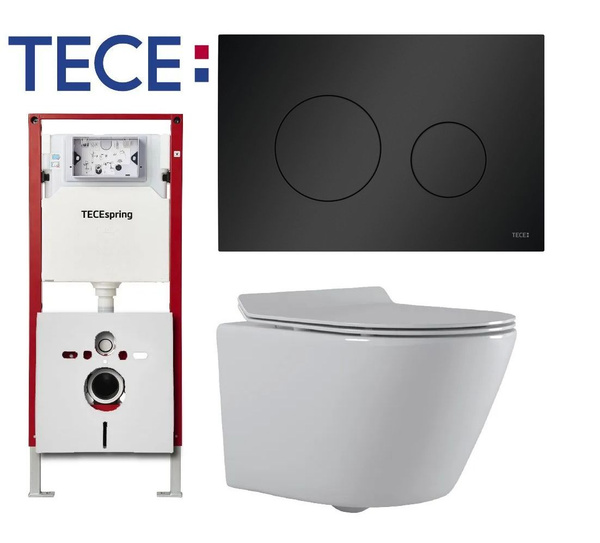 Инсталляция TECE с подвесным унитазом CULTO TOR. Система смыва Торнадо, панель смыва черная ...