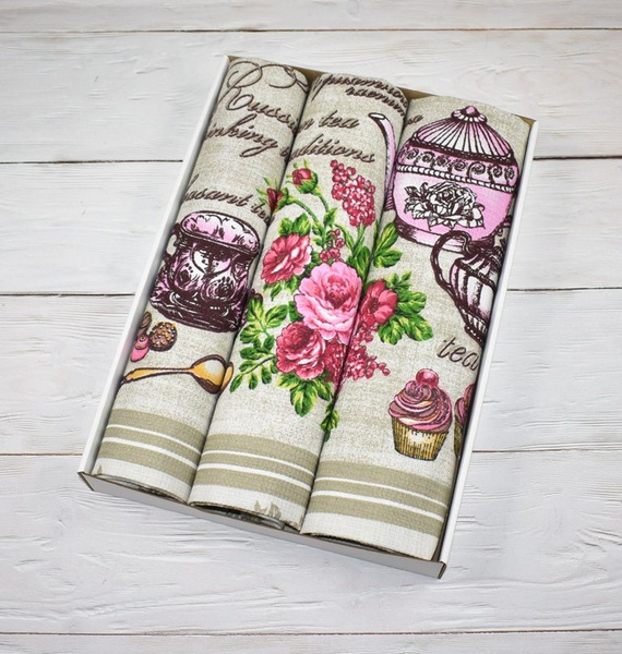 Полотенце подарочное АРСЕНАЛ Чайники-3 Вафельное полотно, Хлопок 47x60 ...