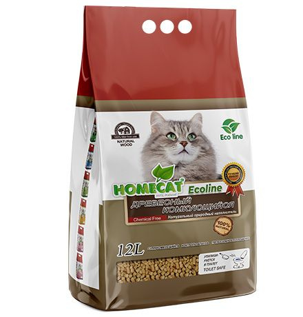 Homecat Ecoline / Комкующийся наполнитель Хоумкэт для кошачьего туалета Древесный, 12 л - купить ...