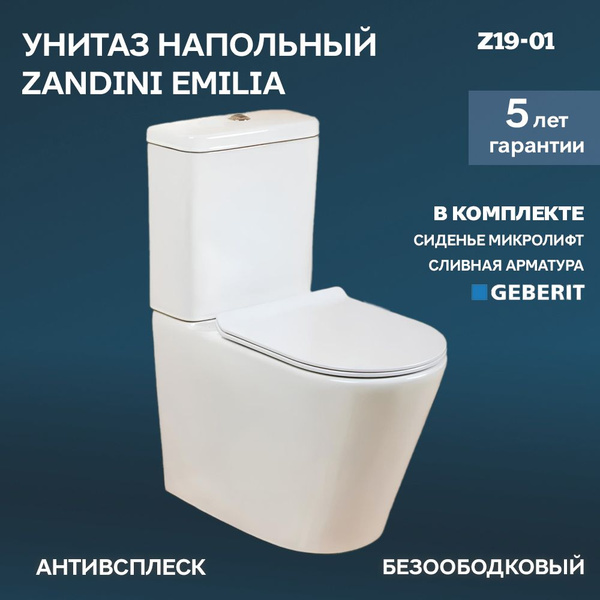 Унитаз напольный Zandini Emilia Z19-01 безободковый - купить с доставкой по выгодным ценам в ...