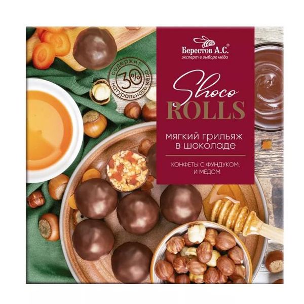 Характеристики Конфеты Shoco Rolls с фундуком и мёдом в шоколадной ...