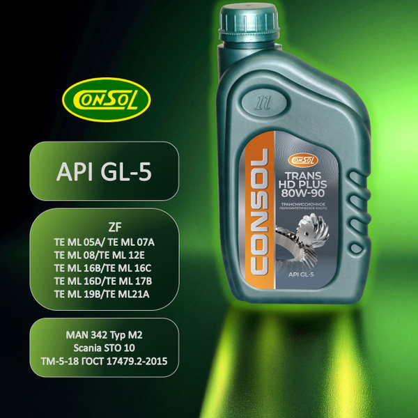 Трансмиссионное полусинтетическое масло Consol Trans HD Plus 80W-90, GL ...