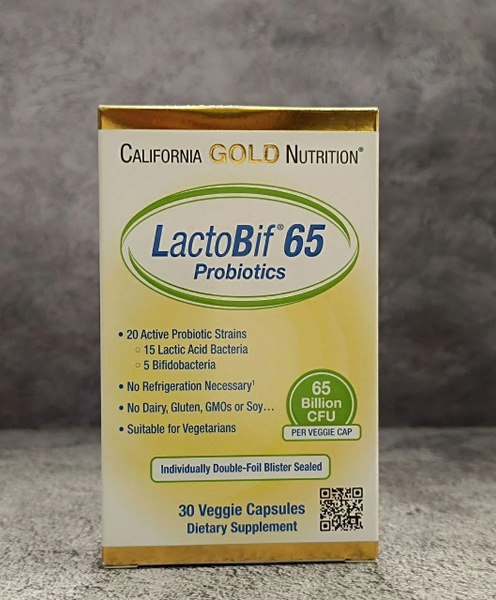 California Gold Nutrition, LactoBif 65, 65 млрд КОЕ, 30 вегетарианских ...