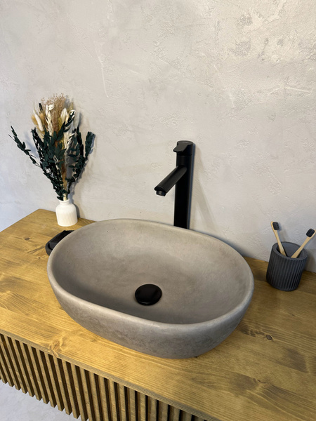 Раковина накладная для ванной из бетона SIMI PERLA Серый 480x340x140 ...