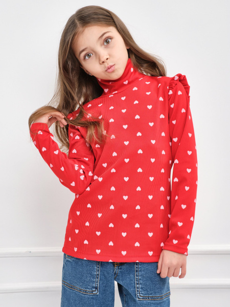 Лонгслив Девочки Markusha красный Длинный, размер 116 Полиэстер ...