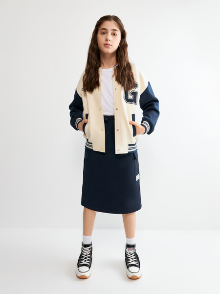 Юбка Девочки Acoola черный, синий Текстиль карго, прямая, размер 146 Надписи На любой сезон ...