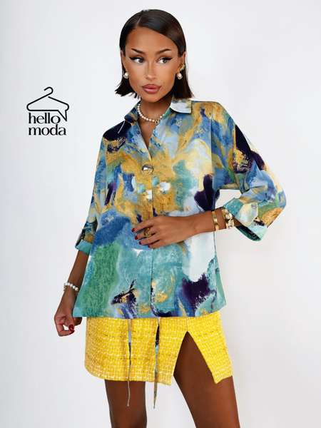 Блузка Женский HELLO MODA! морская волна, фиолетовый Полиэстер Три четверти, размер 48 Шнурок ...