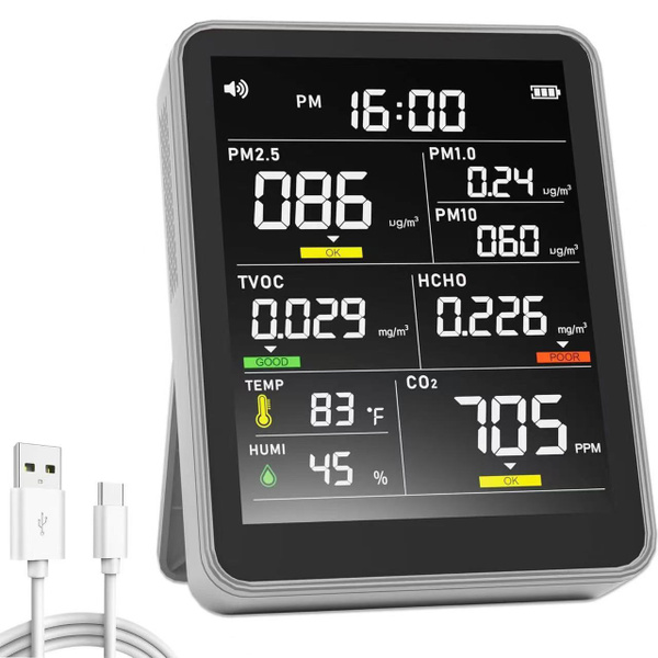 Датчик углекислого газа,Монитор качества воздуха 8 в 1. PM2.5,HCHO, TVOC, СО2, температуры и ...