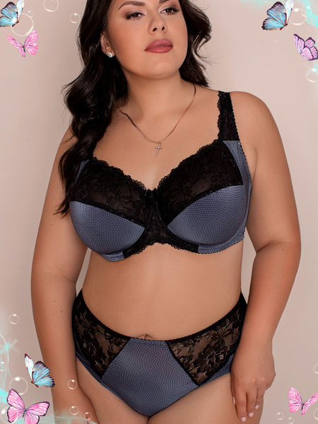 Комплект белья Женский Lady Lux черно-серый Крючки мягкая чашка на каркасе, слипы Микрофибра ...