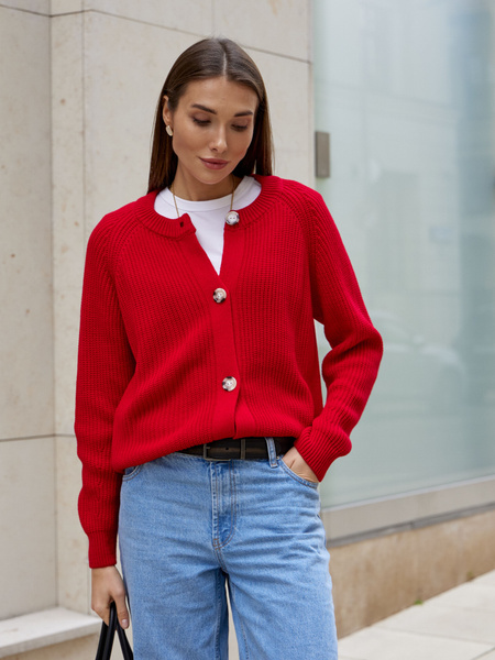 Кардиган Женский DAMtex красный Акрил, Полиамид, размер 42, 44 Пуговицы ...
