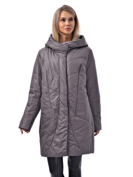 Куртка Женский Y.M.N.S серый капюшон Полиэстер, размер 52, 54 Длинный Демисезон прямой ...
