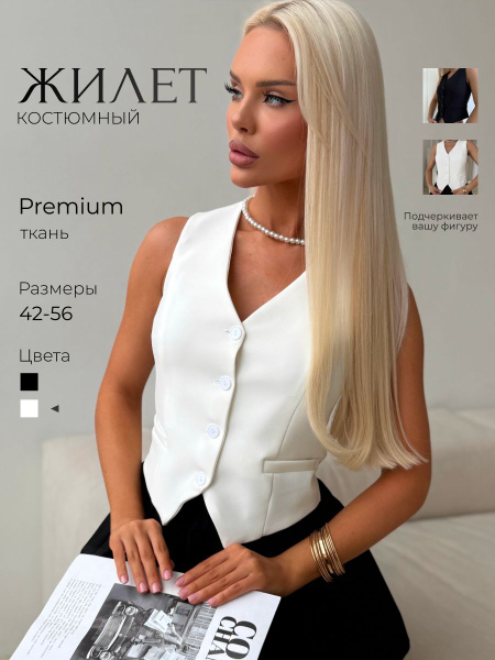 Жилет Женский Starfortune белый Полиэстер, Вискоза, размер 42 Декольте, Карманы полуприталенный ...