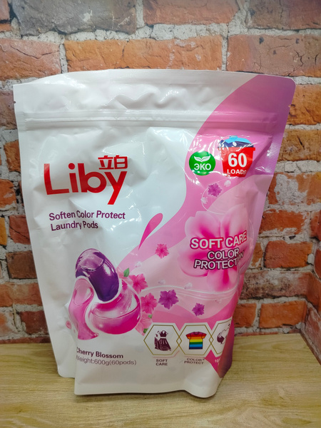 Liby Soften Color Protect Laundry Pods Капсулы для стирки 3 в 1 с кондиционером Сакура 60 шт 600 ...