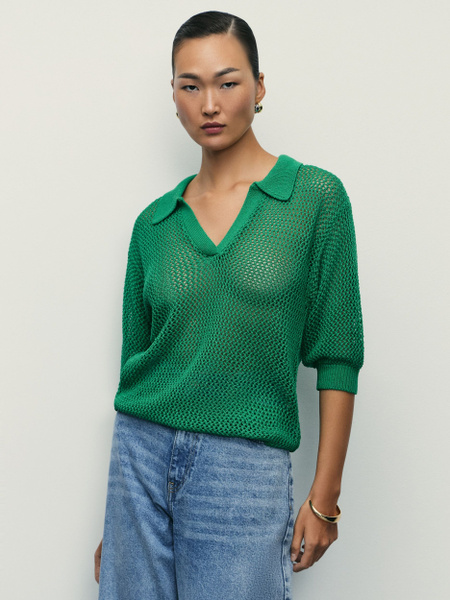 Джемпер Женский Zarina зеленый Акрил, размер 42 Без застежки свободный Длинный Однотонный Китай ...