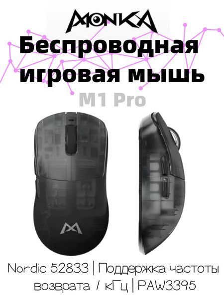 Мышь беспроводная Monka беспроводная M1 pro , черно-серый, прозрачный ...
