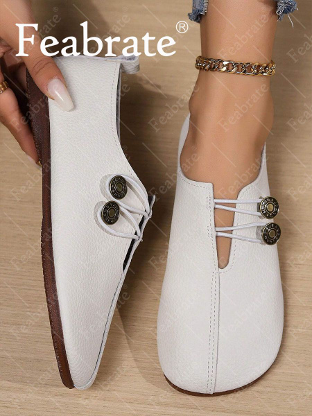 Лоферы Женский Feabrate белый, размер 41 Без каблука На любой сезон Пряжка Металлические вставки ...