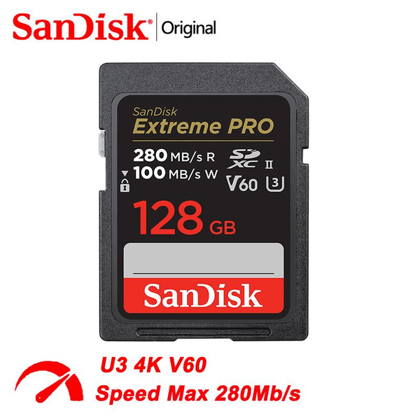 SanDisk 128 ГБ Карта памяти SD, SDXC Extreme PRO (SDSDXEP-128G), V60, UHS-II U3, запись - 100 ...