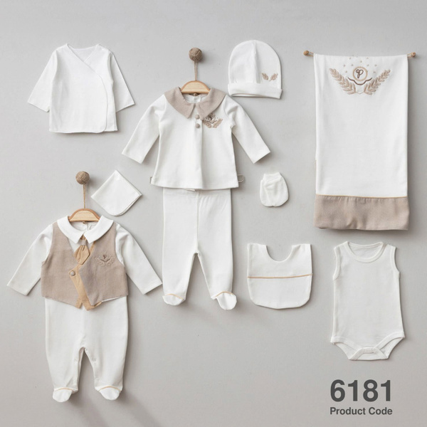 Комплект на выписку Мальчики, Девочки pugi baby кремово-белый, светло ...