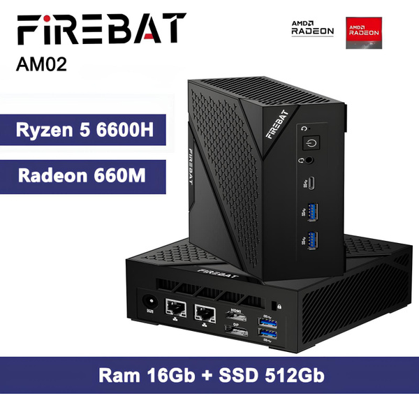 FIREBAT Мини-ПК AM02 (AMD Ryzen 5 6600H, RAM 16 ГБ, SSD 512 ГБ, AMD ...