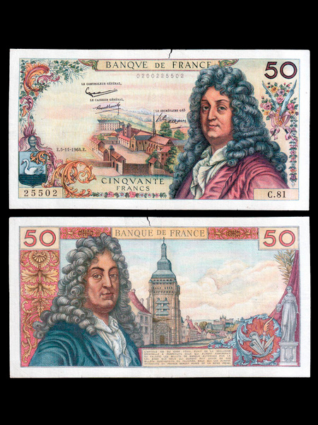 ФРАНЦИЯ банкнота 50 франков 1964 года Жан Расин, VF Оригинал, на скане купить на OZON по низкой ...