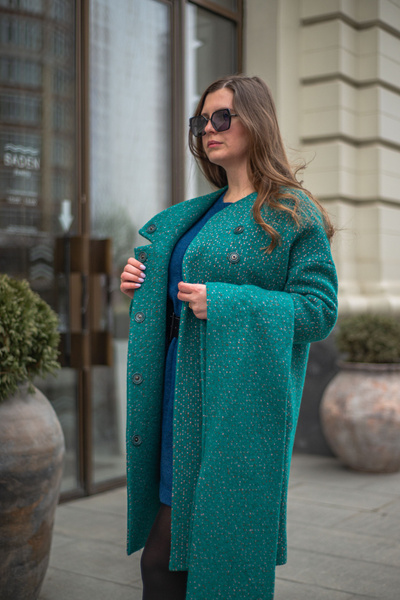 Пальто Женский SAMANGE изумрудно-зеленый Шерсть, Полиэстер, размер 44 ...