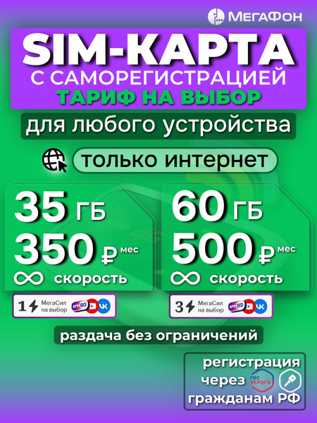 SIM-карта 35 гб интернета 3G/4G/LTE за 350 руб/мес (модемы, роутеры, планшеты) + раздача ...
