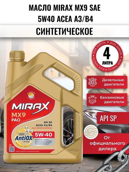 Масло моторное MIRAX MX9 5W-40 Синтетическое 4 л 607031 купить c доставкой на OZON по низкой ...