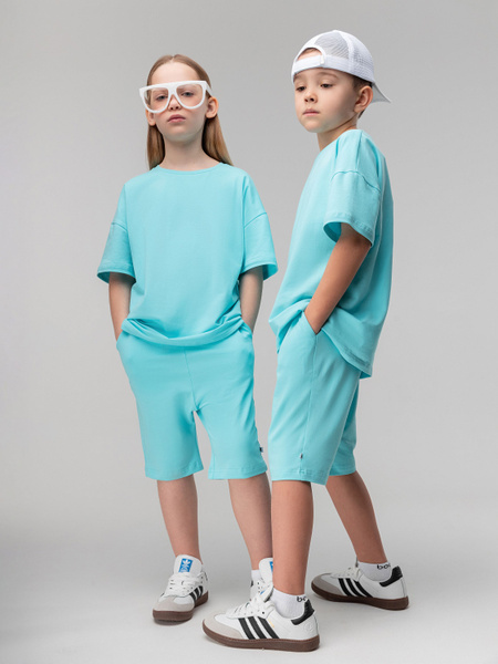 Костюм спортивный Мальчики, Девочки BODO Повседневный с шортами ментол, размер 110, 116 Кулирная ...