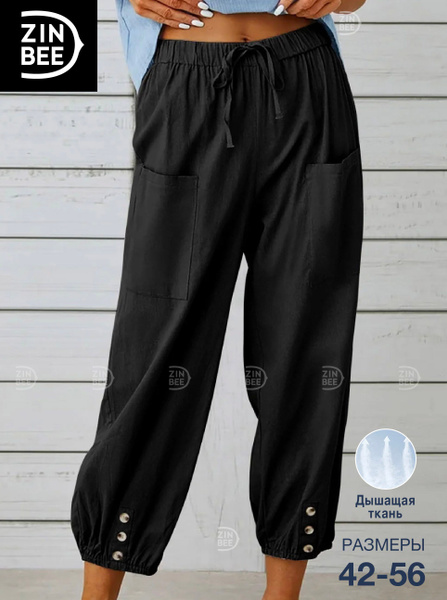 Бриджи Женский ZinBee черный Хлопок Повседневный, размер 56 Эластичная Лето Китай Средняя ...