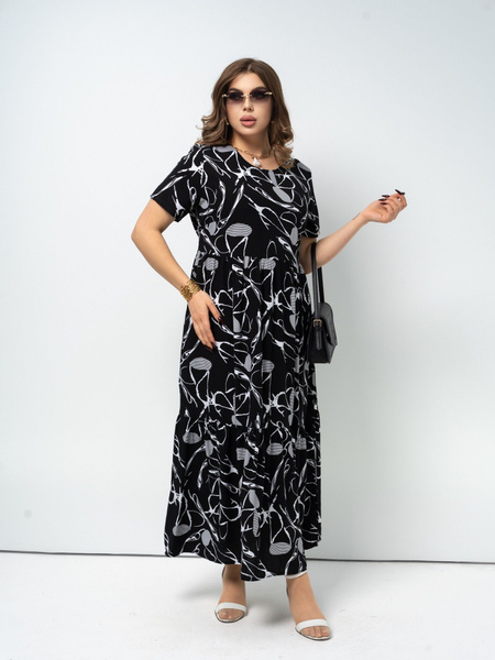 Платье Женский Jyldyz черный Повседневный Короткий Штапель Карманы, размер 58 Завязки трапеция ...