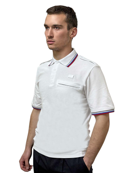 Поло Мужской RusAtribut белый Короткий, размер 60 Хлопок Однотонный полуприлегающий Повседневный ...